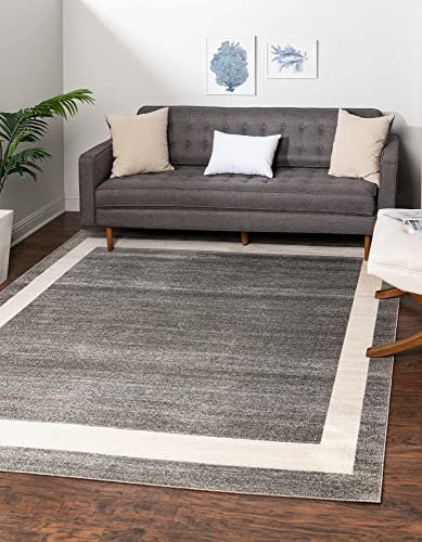 Unique Loom Del Mar Collection Area Rug-Transitional Inspired with Modern Contemporary Design, Square 8' 0" x 8' 0", Gray/Ivory