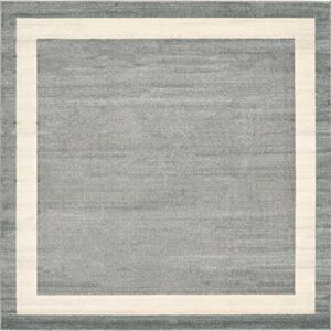 Unique Loom Del Mar Collection Area Rug-Transitional Inspired with Modern Contemporary Design, Square 8' 0" x 8' 0", Gray/Ivory