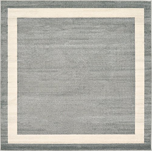 Unique Loom Del Mar Collection Area Rug-Transitional Inspired with Modern Contemporary Design, Square 8' 0" x 8' 0", Gray/Ivory