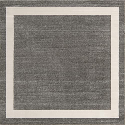 Unique Loom Del Mar Collection Area Rug-Transitional Inspired with Modern Contemporary Design, Square 8' 0" x 8' 0", Gray/Ivory