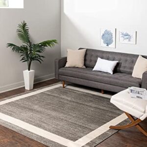 Unique Loom Del Mar Collection Area Rug-Transitional Inspired with Modern Contemporary Design, Square 8' 0" x 8' 0", Gray/Ivory