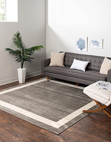 Unique Loom Del Mar Collection Area Rug-Transitional Inspired with Modern Contemporary Design, Square 8' 0" x 8' 0", Gray/Ivory