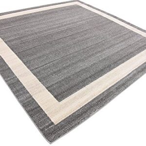 Unique Loom Del Mar Collection Area Rug-Transitional Inspired with Modern Contemporary Design, Square 8' 0" x 8' 0", Gray/Ivory