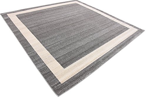 Unique Loom Del Mar Collection Area Rug-Transitional Inspired with Modern Contemporary Design, Square 8' 0" x 8' 0", Gray/Ivory