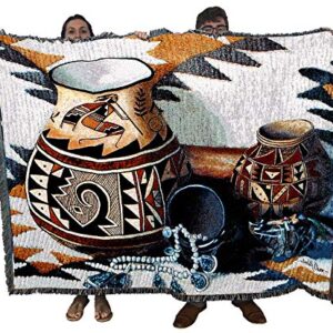 Kokopelli Pot Blanket by Judith Durr - Southwest Pueblo Pottery Art - Gift Tapestry Throw Woven from Cotton - Made in The USA (72x54)