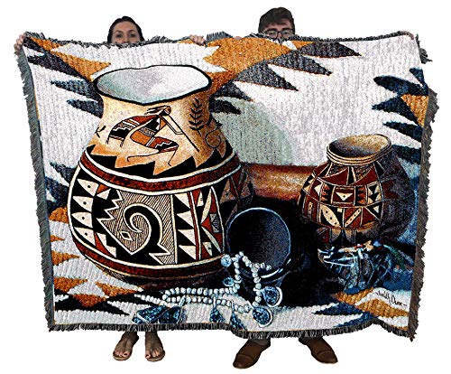 Kokopelli Pot Blanket by Judith Durr - Southwest Pueblo Pottery Art - Gift Tapestry Throw Woven from Cotton - Made in The USA (72x54)