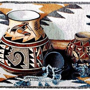 Kokopelli Pot Blanket by Judith Durr - Southwest Pueblo Pottery Art - Gift Tapestry Throw Woven from Cotton - Made in The USA (72x54)