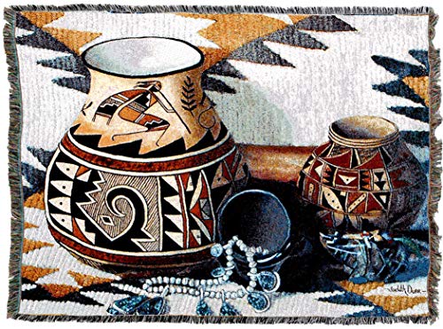 Kokopelli Pot Blanket by Judith Durr - Southwest Pueblo Pottery Art - Gift Tapestry Throw Woven from Cotton - Made in The USA (72x54)