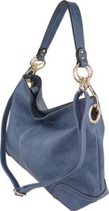 b brentano vegan leather large hobo shoulder bag with snap hook hardware (denim.)