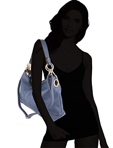 B BRENTANO Vegan Leather Large Hobo Shoulder Bag with Snap Hook Hardware (Denim.)