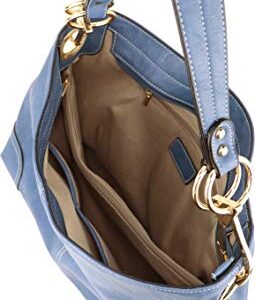 B BRENTANO Vegan Leather Large Hobo Shoulder Bag with Snap Hook Hardware (Denim.)