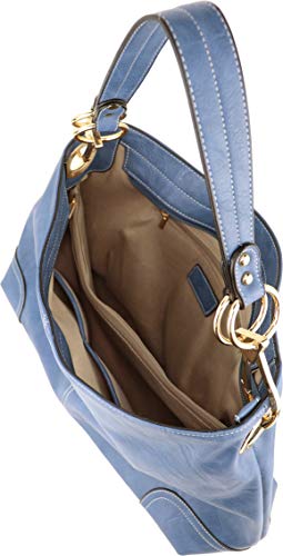 B BRENTANO Vegan Leather Large Hobo Shoulder Bag with Snap Hook Hardware (Denim.)