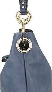 B BRENTANO Vegan Leather Large Hobo Shoulder Bag with Snap Hook Hardware (Denim.)