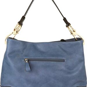 B BRENTANO Vegan Leather Large Hobo Shoulder Bag with Snap Hook Hardware (Denim.)