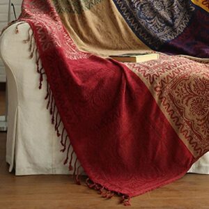 UNIGARDEN Chenille Jacquard Tassels Throw Blanket ，Soft Cozy Reversible Colorfu， Bohemian Throw Blankets Covers for Bed Couch Soft Chair （Tribal Pattern/B, Medium 60 inches x 75 inches）