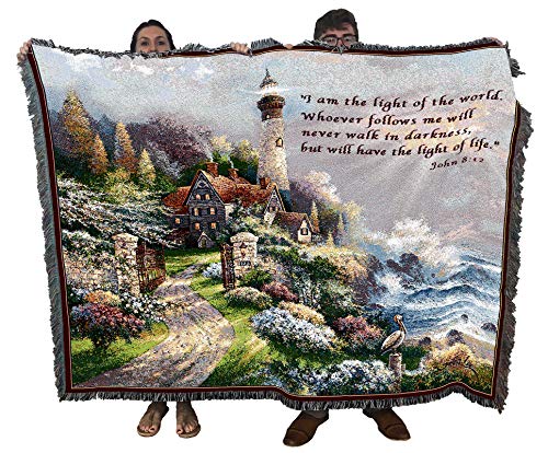 Pure Country Weavers Coastal Splendor Blanket by James Lee - I Am The Light of The World - Scriptures - John 8:12 - Religious Gift Tapestry Throw Woven from Cotton - Made in The USA (72x54)