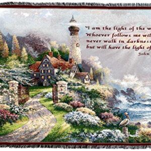 Pure Country Weavers Coastal Splendor Blanket by James Lee - I Am The Light of The World - Scriptures - John 8:12 - Religious Gift Tapestry Throw Woven from Cotton - Made in The USA (72x54)