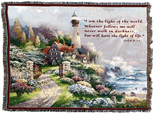 Pure Country Weavers Coastal Splendor Blanket by James Lee - I Am The Light of The World - Scriptures - John 8:12 - Religious Gift Tapestry Throw Woven from Cotton - Made in The USA (72x54)