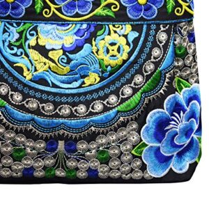 Women's Unique Vintage Hobo Tote Bags Embroidered Floral Shoulder Handbags for lady (APPLE-BLUE), Medium