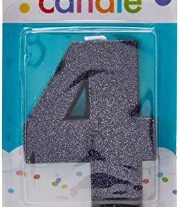 amscan Birthday Celebration, Numeral #4 Glitter Candle, Party Supplies, Black, 3 1/4"