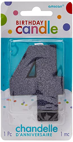 amscan Birthday Celebration, Numeral #4 Glitter Candle, Party Supplies, Black, 3 1/4"