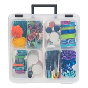 IRIS USA 20 Quart Portable Clear Plastic Storage Bins, Art, Sewing & Craft Organizer Satchel with Handle, Secure Latches, 4 Removable Inner Cups and 4 Dividers, Clear/Black, 1 Pack