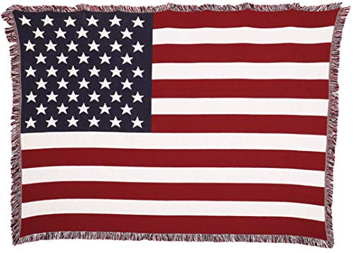 United States American Flag Blanket - Gift Soft Tapestry Throw Woven from Cotton - Made in The USA (69x48)