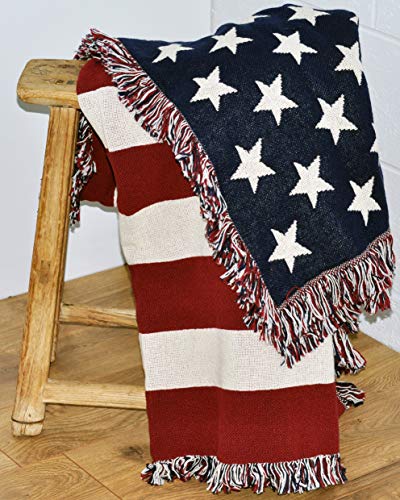 United States American Flag Blanket - Gift Soft Tapestry Throw Woven from Cotton - Made in The USA (69x48)