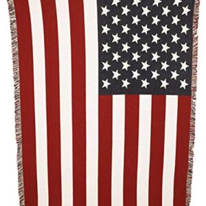 United States American Flag Blanket - Gift Soft Tapestry Throw Woven from Cotton - Made in The USA (69x48)