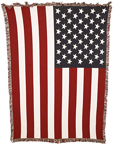 United States American Flag Blanket - Gift Soft Tapestry Throw Woven from Cotton - Made in The USA (69x48)