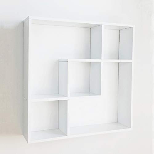 HAO ALWAYS DO BETTER Geometric Squares Display Shelf with 5 Cubes,Storage Tabletop White