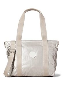 kipling asseni s small tote with detachable shoulder strap – metallic glow