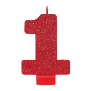 Glitter Red Number 1 Candle - 3 1/4", 1 Pc