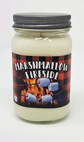 Marshmallow Fireside Scented Soy Wax 16oz Mason Jar Candle ~Soy Candles Burn Cleaner ~ Longer ~ 100% Made in USA.