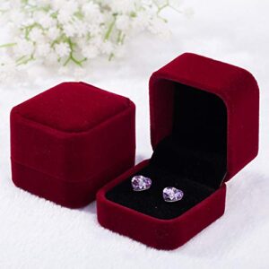 2 Pack Velvet Ring Boxes, Earring Pendant Jewelry Case, Ring Earrings Gift Boxes, Jewellry Display (Wine, Ring Box)