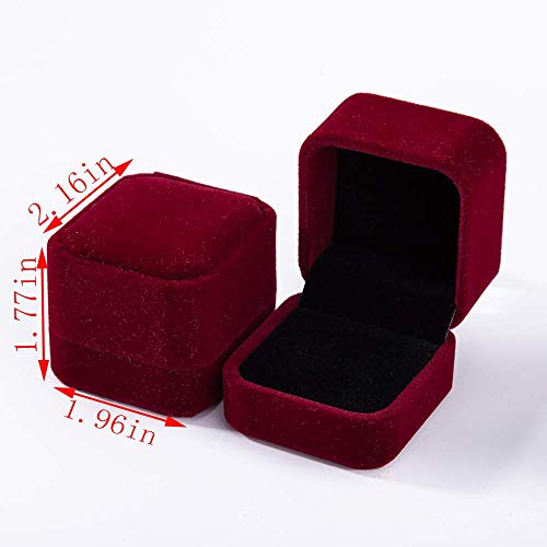 2 Pack Velvet Ring Boxes, Earring Pendant Jewelry Case, Ring Earrings Gift Boxes, Jewellry Display (Wine, Ring Box)