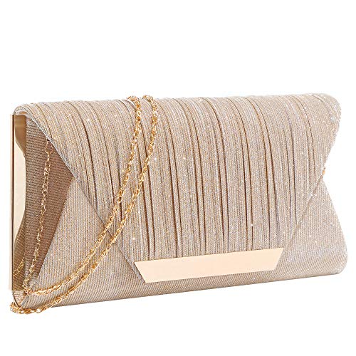 AO ALI VICTORY Glitter Clutch Purses for Women Evening Bags Clutches Flap Envelope Handbags Large Wedding Party Prom Purse- Champagne