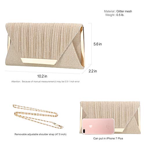 AO ALI VICTORY Glitter Clutch Purses for Women Evening Bags Clutches Flap Envelope Handbags Large Wedding Party Prom Purse- Champagne