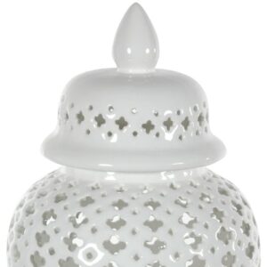 Oriental Furniture 16" Carved Lattice Decorative Temple Jar, White