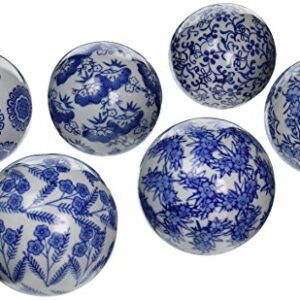 Oriental Furniture 4" Blue & White Decorative Porcelain Ball Set(B)