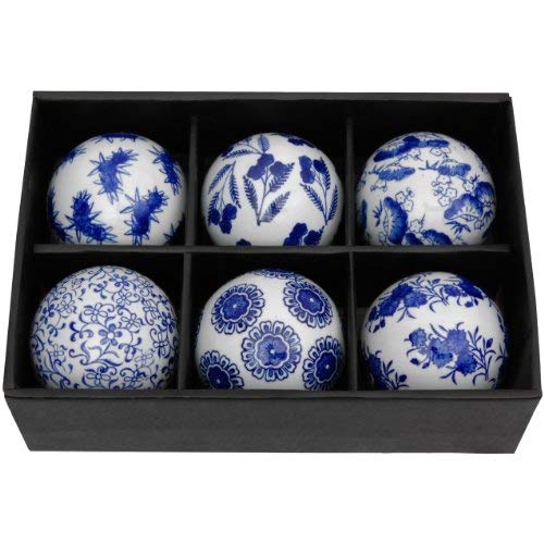 Oriental Furniture 4" Blue & White Decorative Porcelain Ball Set(B)