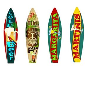 bundle: surfboard wall art decor, metal drinks beach signs – cold beer surfboard sign, tiki bar surfboard sign, margarita surfboard sign & martinis surfboard sign