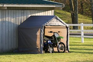 shelterlogic 6′ x 6′ shed-in-a-box all season steel metal frame peak roof outdoor storage shed with waterproof cover and heavy duty reusable auger anchors, grey