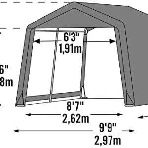 ShelterLogic 10' x 10' Shed-in-a-Box All Season Steel Metal Frame Peak Roof Outdoor Storage Shed with Waterproof Cover and Heavy Duty Reusable Auger Anchors, Grey