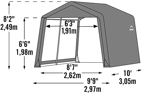 ShelterLogic 10' x 10' Shed-in-a-Box All Season Steel Metal Frame Peak Roof Outdoor Storage Shed with Waterproof Cover and Heavy Duty Reusable Auger Anchors, Grey