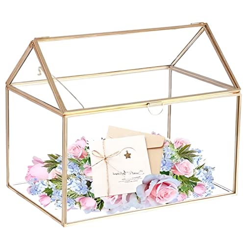 RUNIGOO Card Box for Wedding, Glass Gift Boxes, Clear Terrarium Card Holder Display Box Perfect for Centerpiece Decor, Wedding Receptions, Graduation Party Supplies 9"x5.9"x7.5" (Only Box)