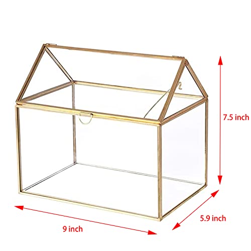 RUNIGOO Card Box for Wedding, Glass Gift Boxes, Clear Terrarium Card Holder Display Box Perfect for Centerpiece Decor, Wedding Receptions, Graduation Party Supplies 9"x5.9"x7.5" (Only Box)