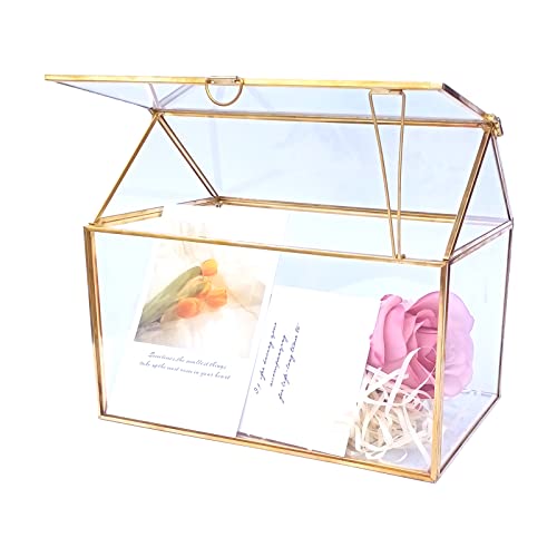 RUNIGOO Card Box for Wedding, Glass Gift Boxes, Clear Terrarium Card Holder Display Box Perfect for Centerpiece Decor, Wedding Receptions, Graduation Party Supplies 9"x5.9"x7.5" (Only Box)