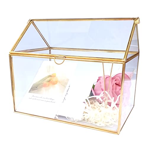 RUNIGOO Card Box for Wedding, Glass Gift Boxes, Clear Terrarium Card Holder Display Box Perfect for Centerpiece Decor, Wedding Receptions, Graduation Party Supplies 9"x5.9"x7.5" (Only Box)