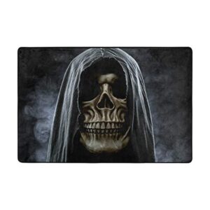 top carpenter grim reaper portrait of skull area rug carpet for living room bedroom 6’x4′ light weight polyester fabric